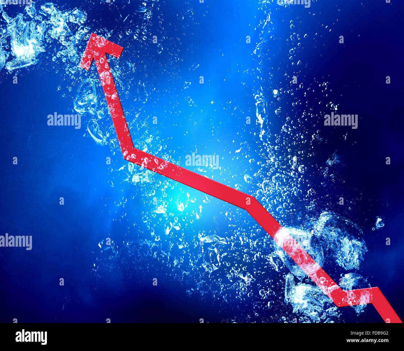 Business financial graph sink in clear blue water Stock Photo - Alamy