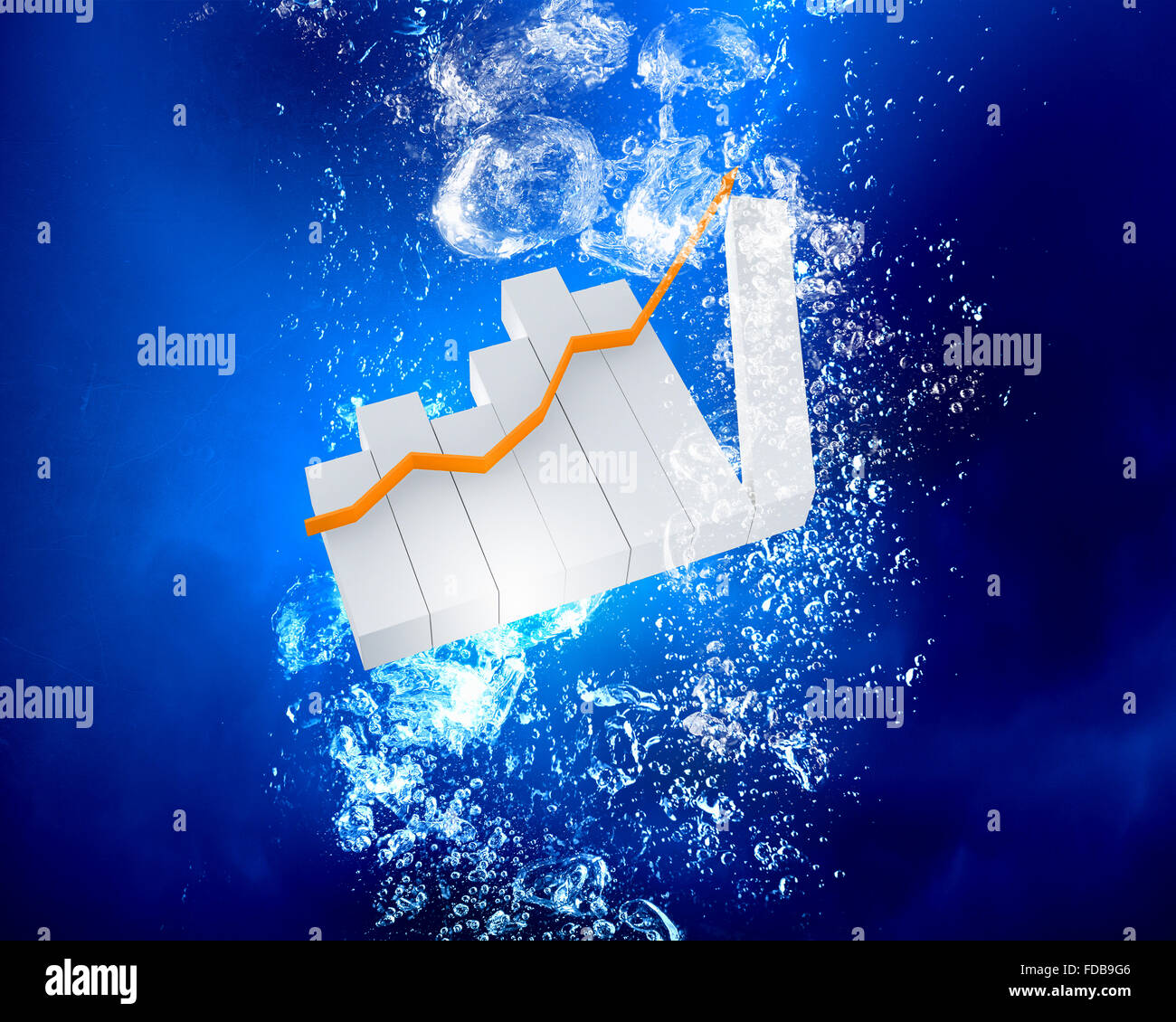 Business financial graph sink in clear blue water Stock Photo - Alamy