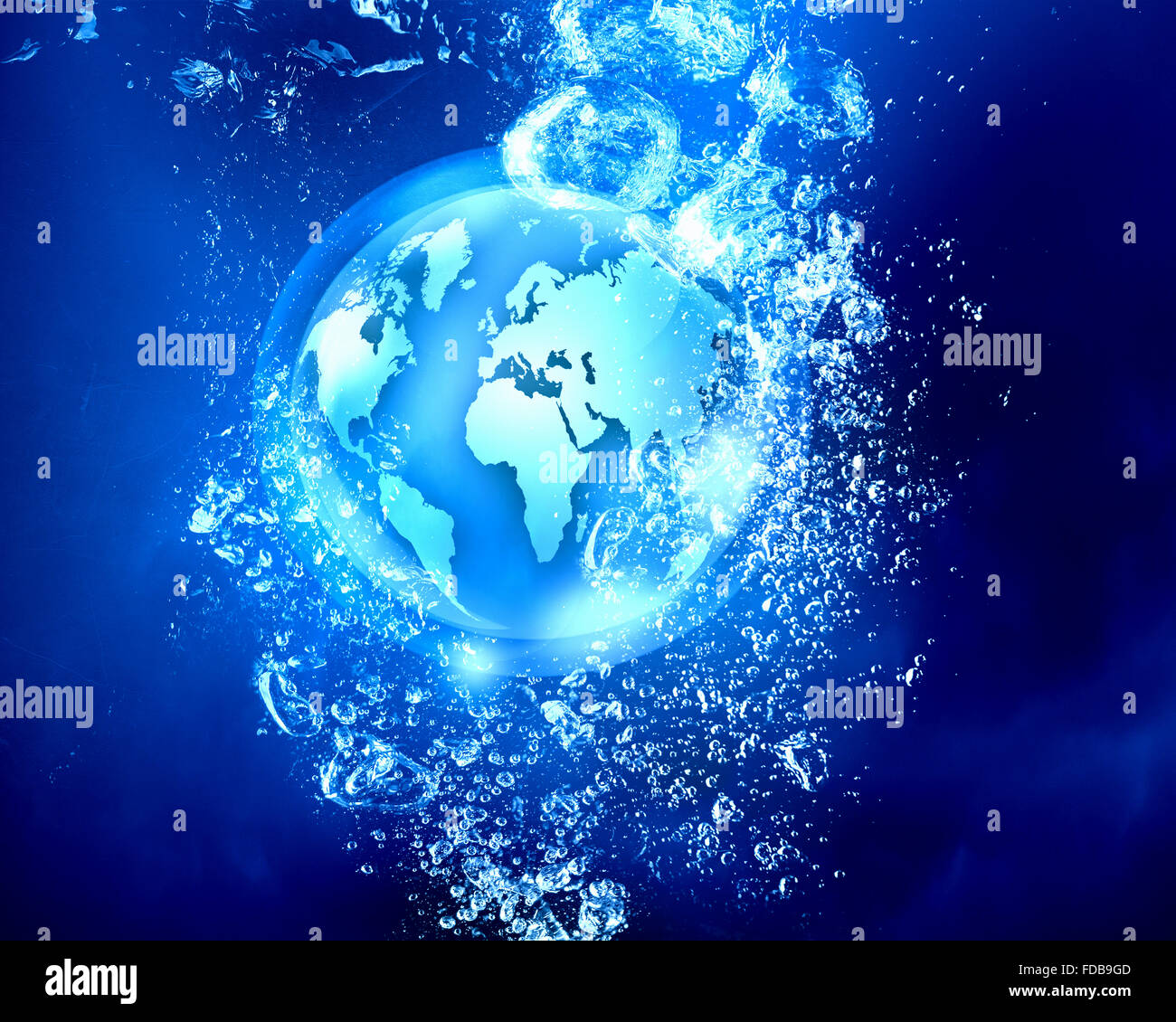 Digital planet sink in clear blue water Stock Photo - Alamy