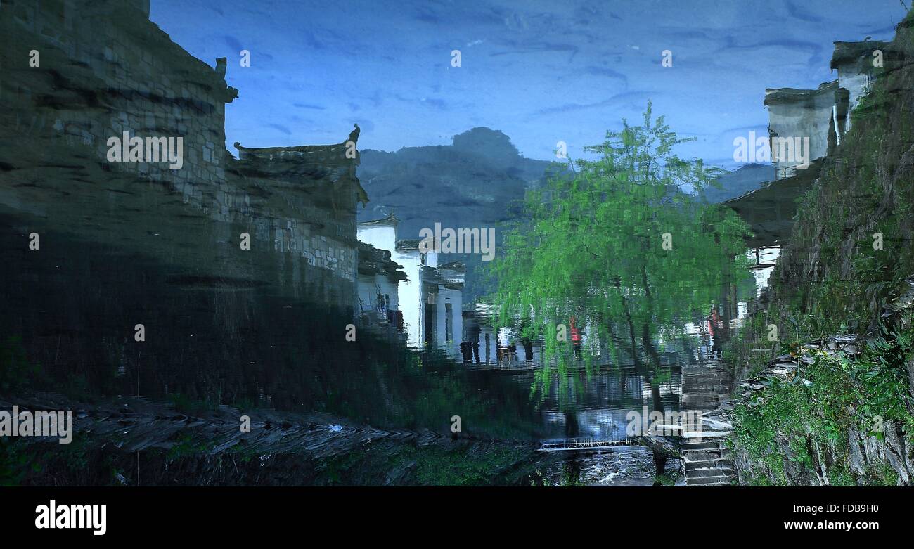 Anhui Province Yi county Lucun Ancient Anhui style architecture Stock ...