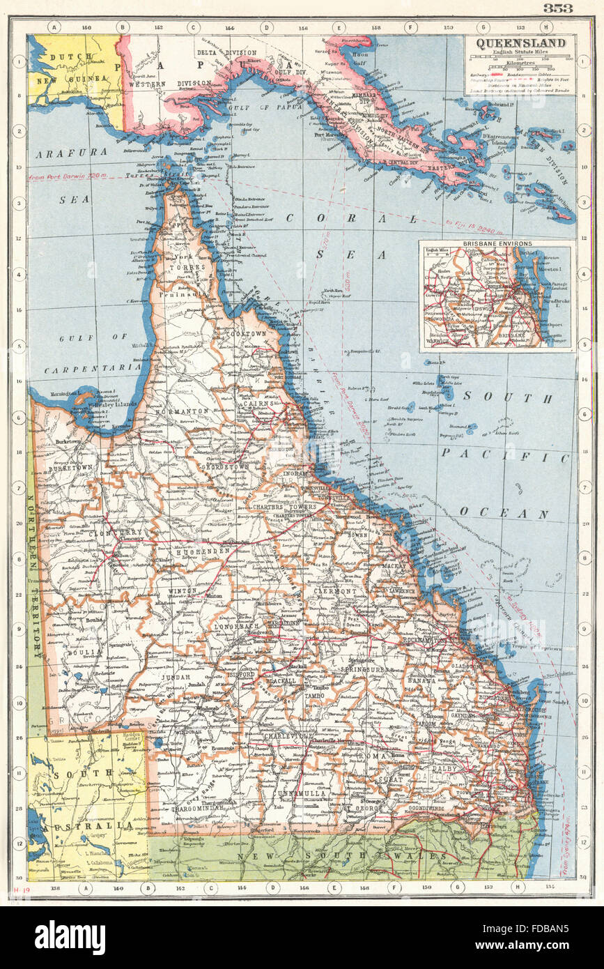 QUEENSLAND: State map showing counties. Inset Brisbane Environs, 1920 ... QUEENSLAND: State map showing counties. Inset Brisbane Environs, 1920 ...