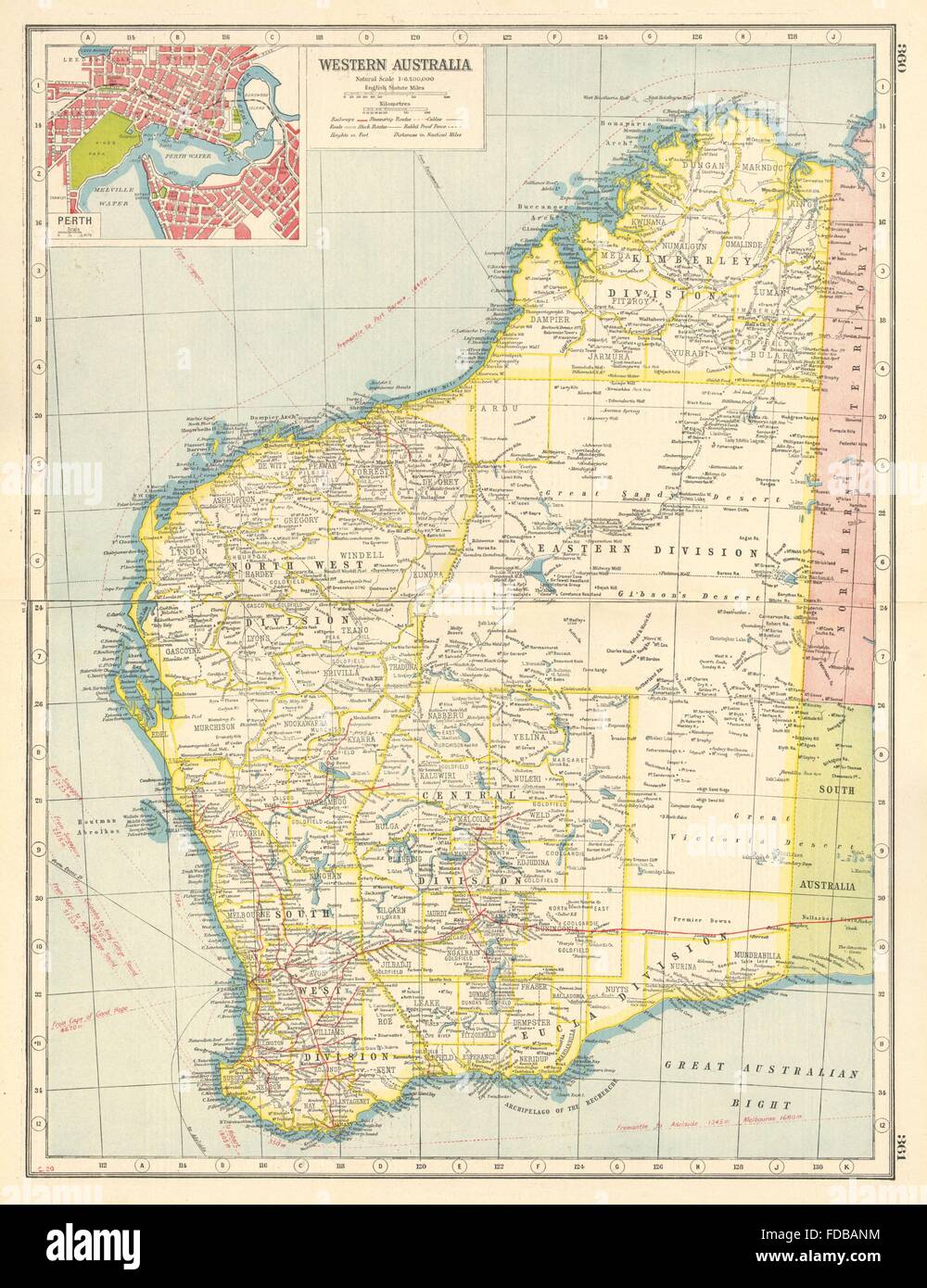 WESTERN AUSTRALIA: Inset plan of Perth. HARMSWORTH, 1920 vintage map ...