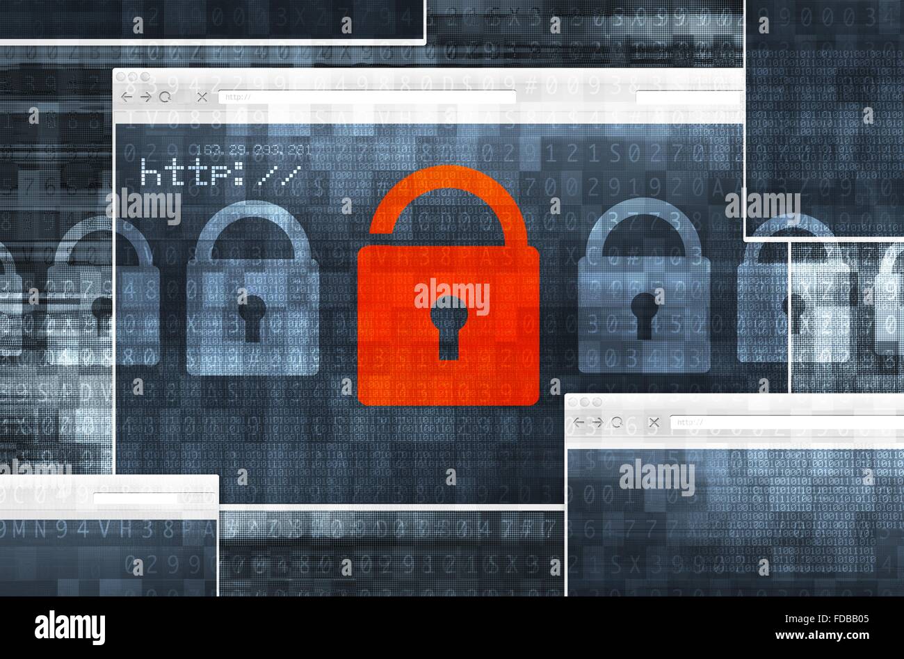 Internet Connection Safety Concept Illustration. Web Browser with Red ...