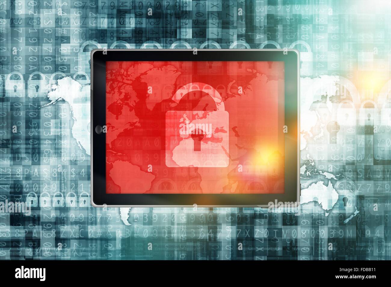 Unsafe Internet Connection. Mobile Tablet Device with Broken Padlock ...