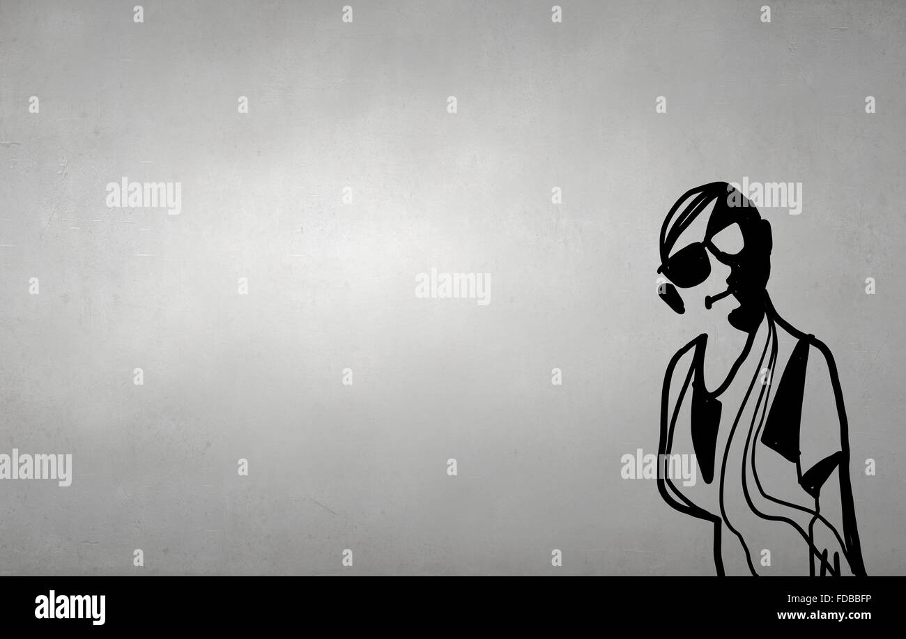 Sketched image of person on concrete background Stock Photo - Alamy