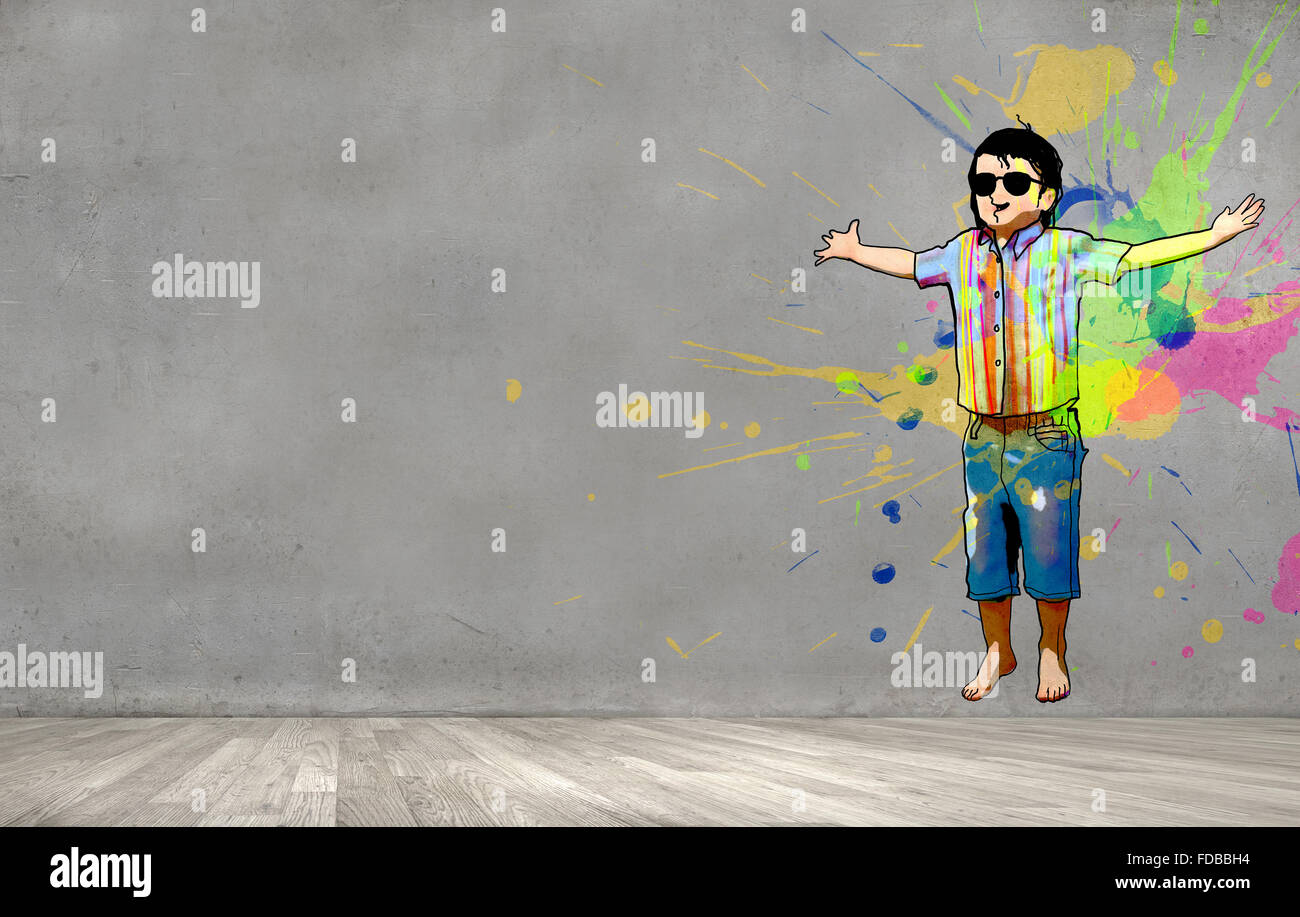 Sketched image of boy kid on concrete background Stock Photo - Alamy