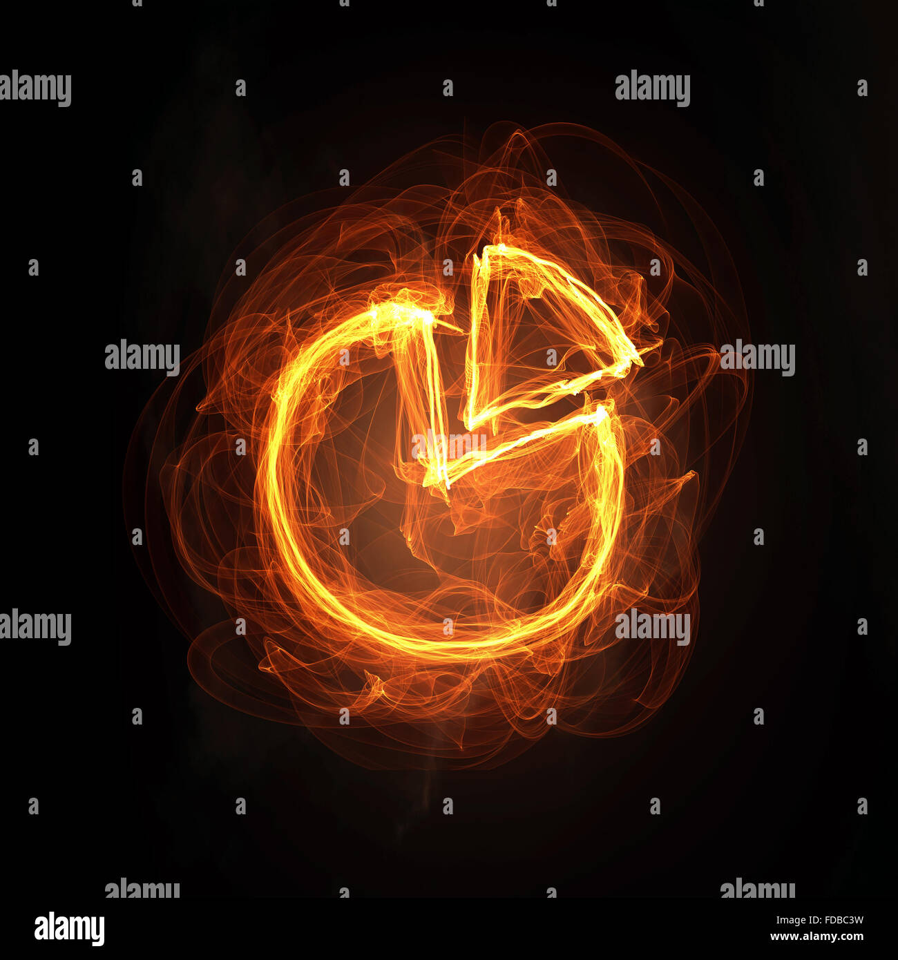 Fire glowing graph pie sign on dark background Stock Photo - Alamy