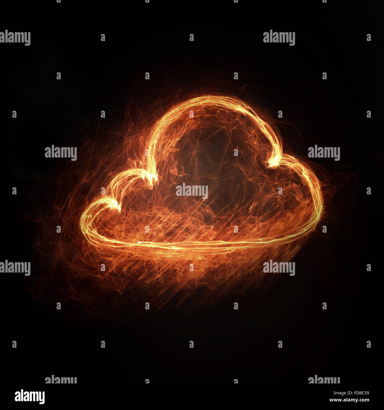 Glowing fire icon for interface on dark background Stock Photo - Alamy