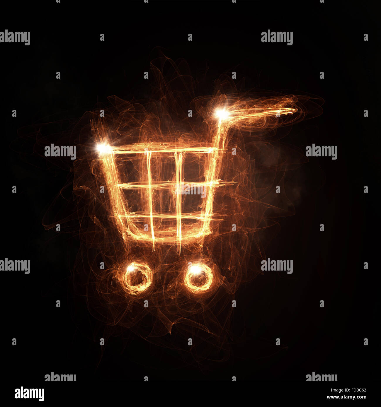 Glowing fire cart sign on dark background Stock Photo - Alamy