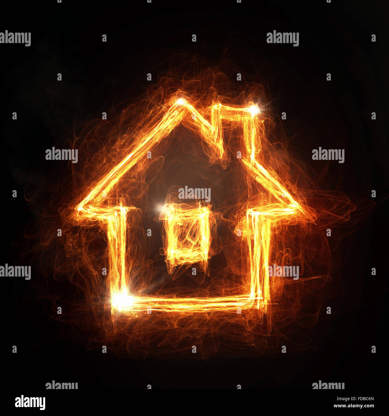 Glowing light house symbol on dark background Stock Photo - Alamy