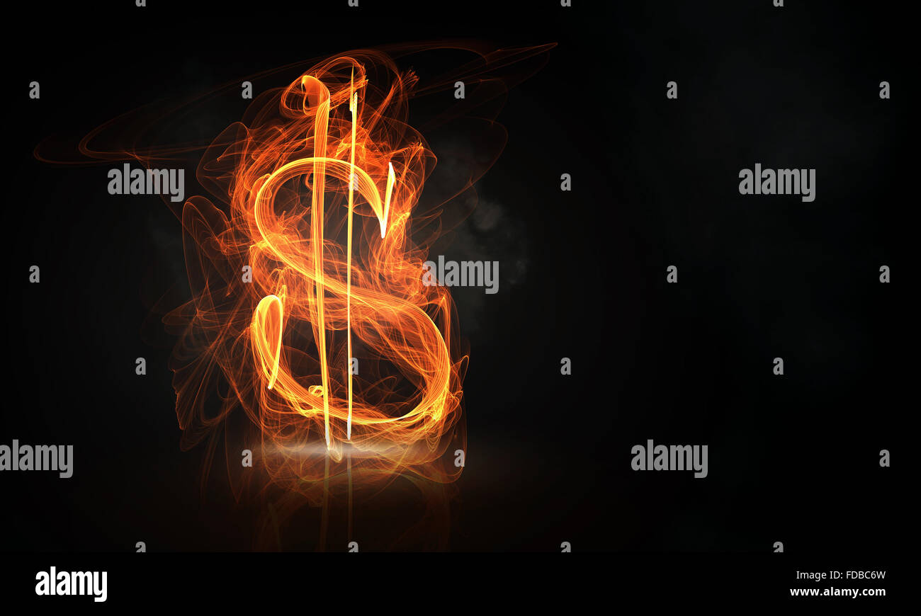 Dollar currency glowing symbol on dark background Stock Photo - Alamy