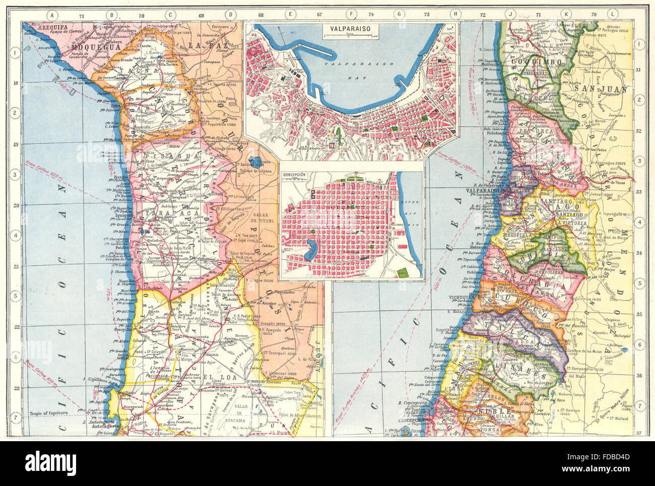 CHILE SHEET 1:Railways steamship routes. Inset Valparaiso & Concepcion ...