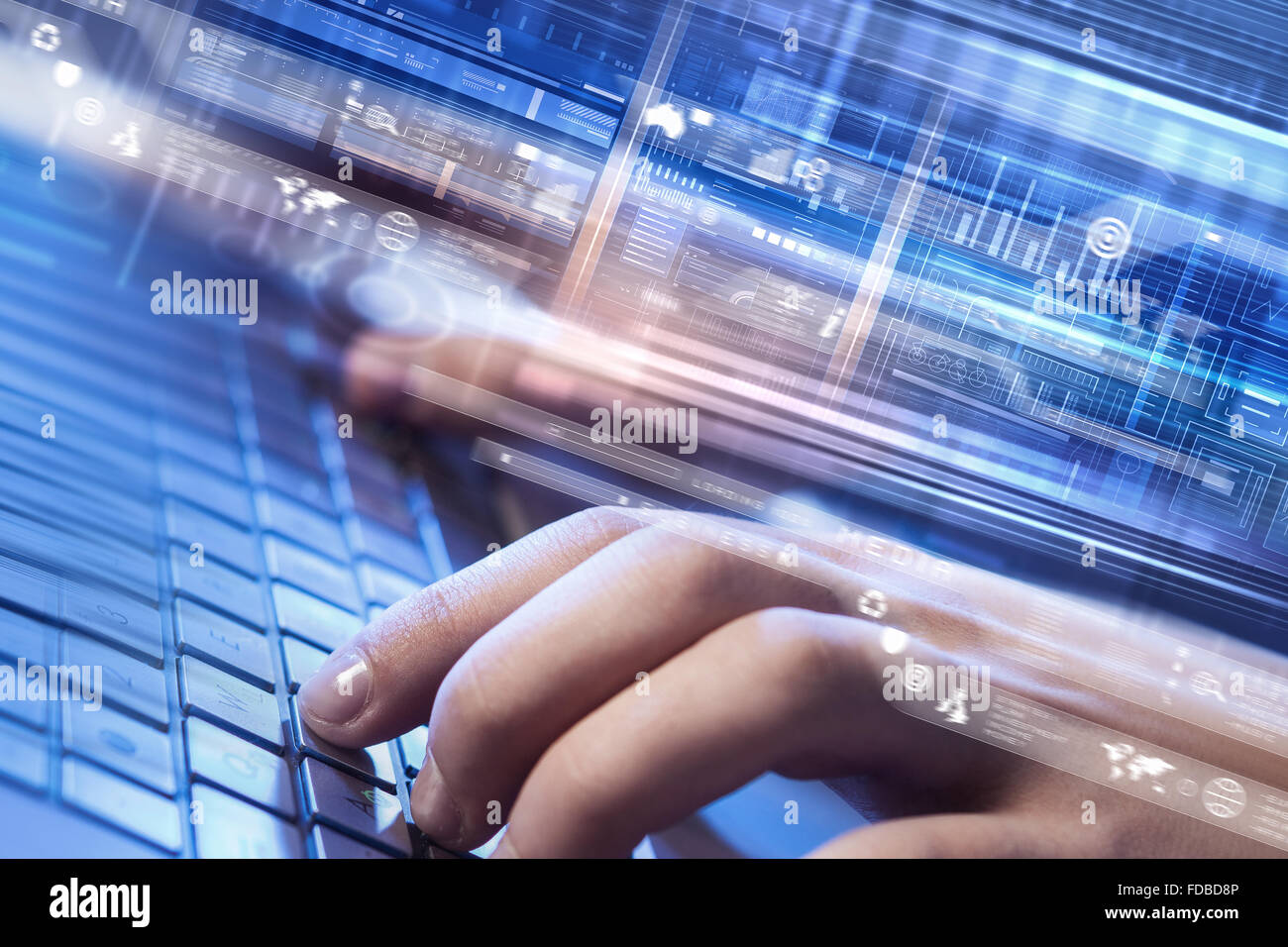 Digital interface over hands typing hi-res stock photography and images ...