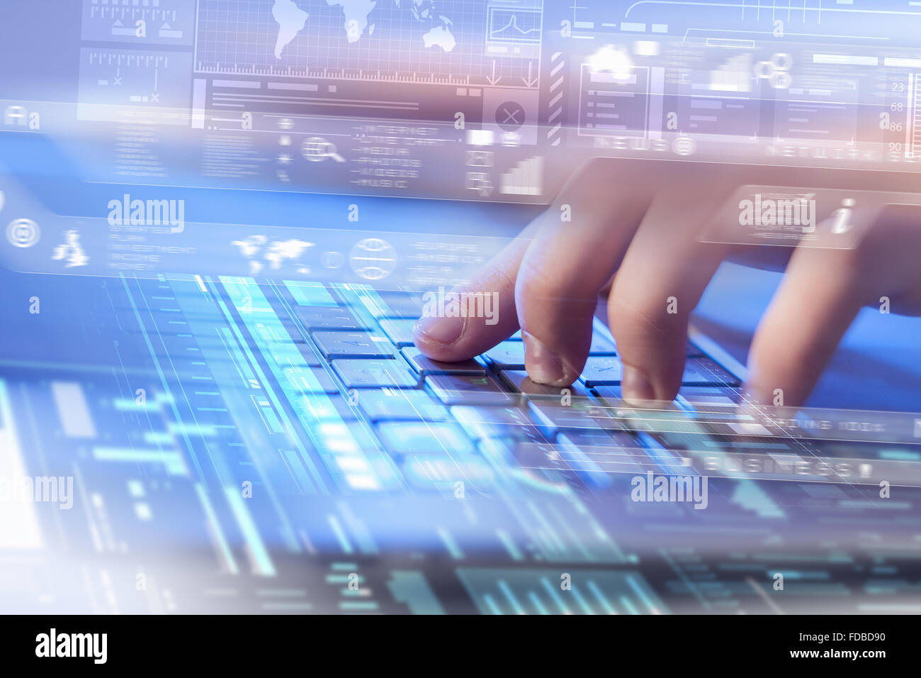 Male hands typing on keyboard over digital background Stock Photo - Alamy