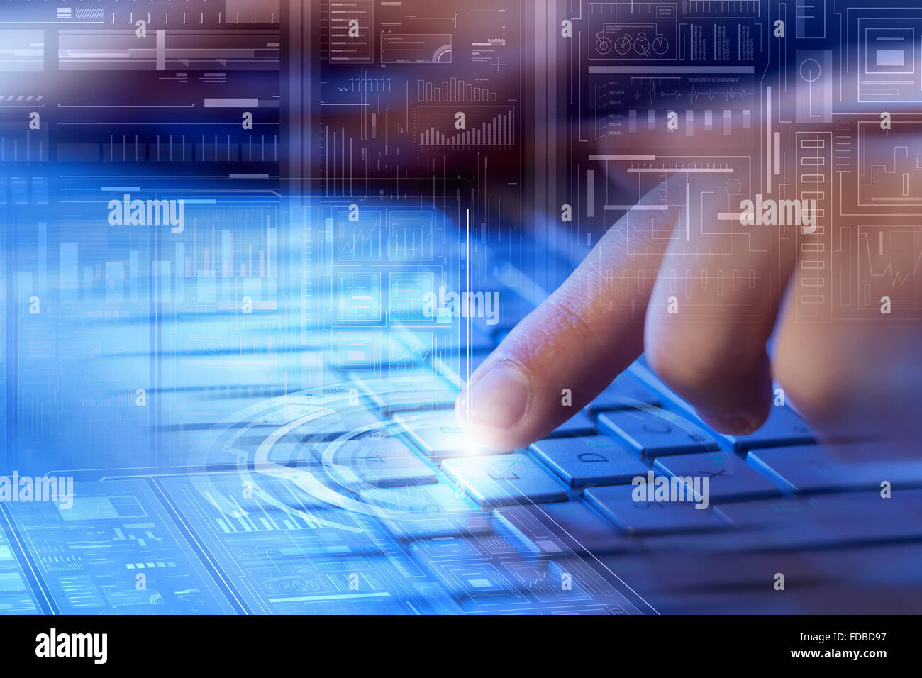 Male hands typing on keyboard over digital background Stock Photo - Alamy