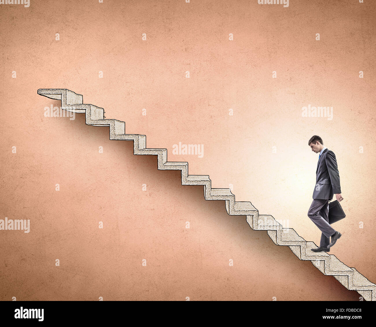Young businessman walking up on ladder representing success concept ...
