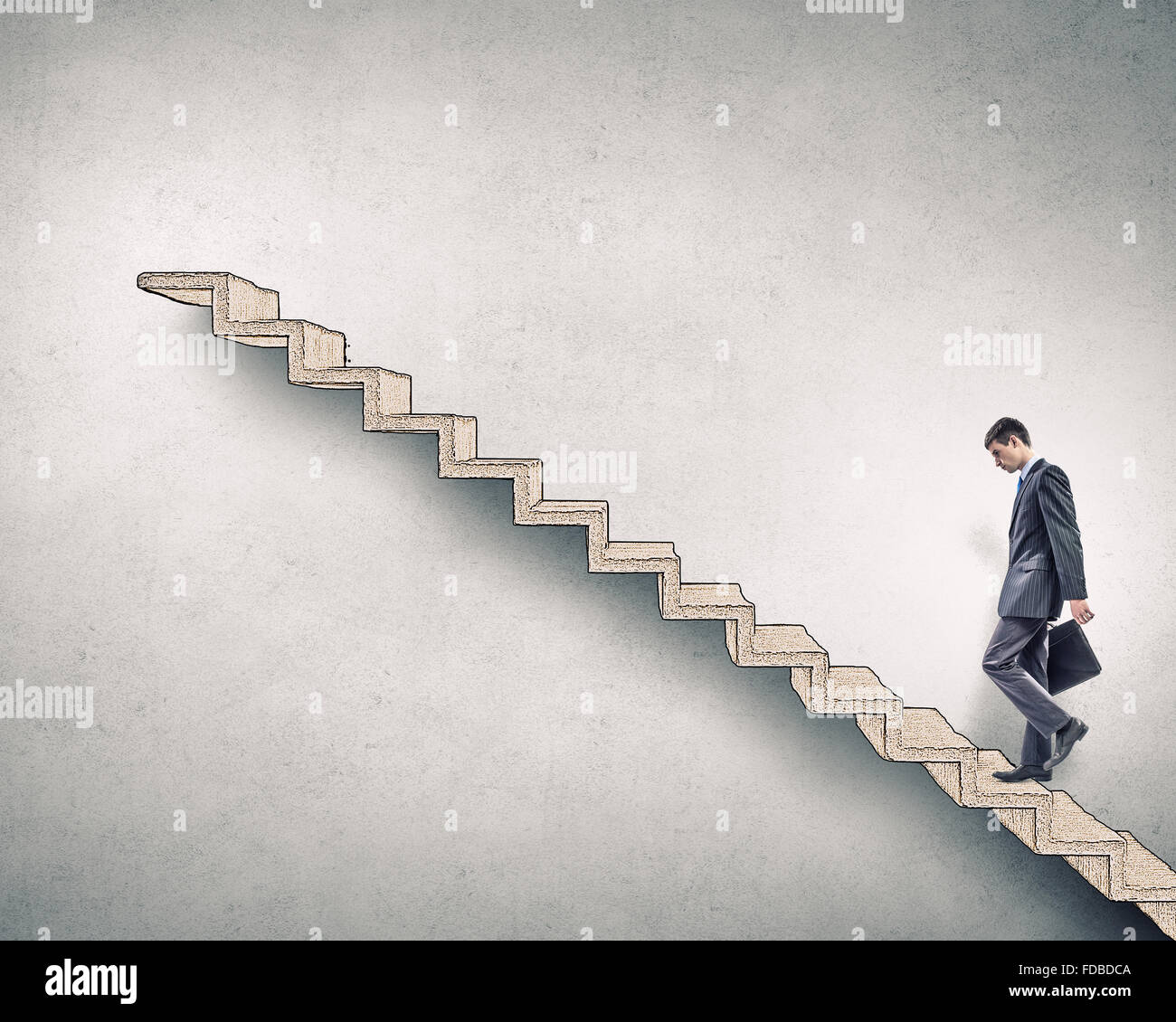 Young businessman walking up on ladder representing success concept ...