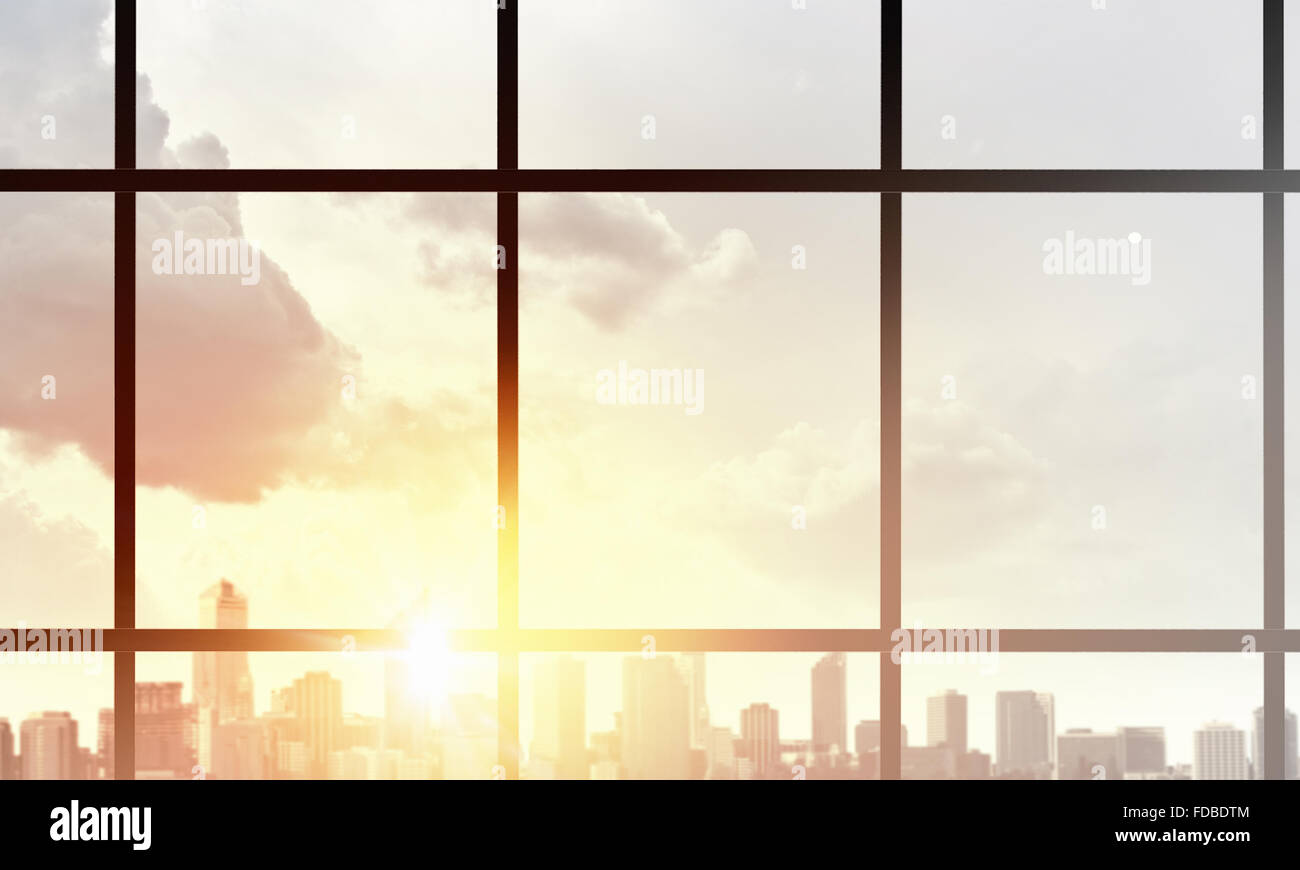 Panoramic modern city view from office window Stock Photo - Alamy