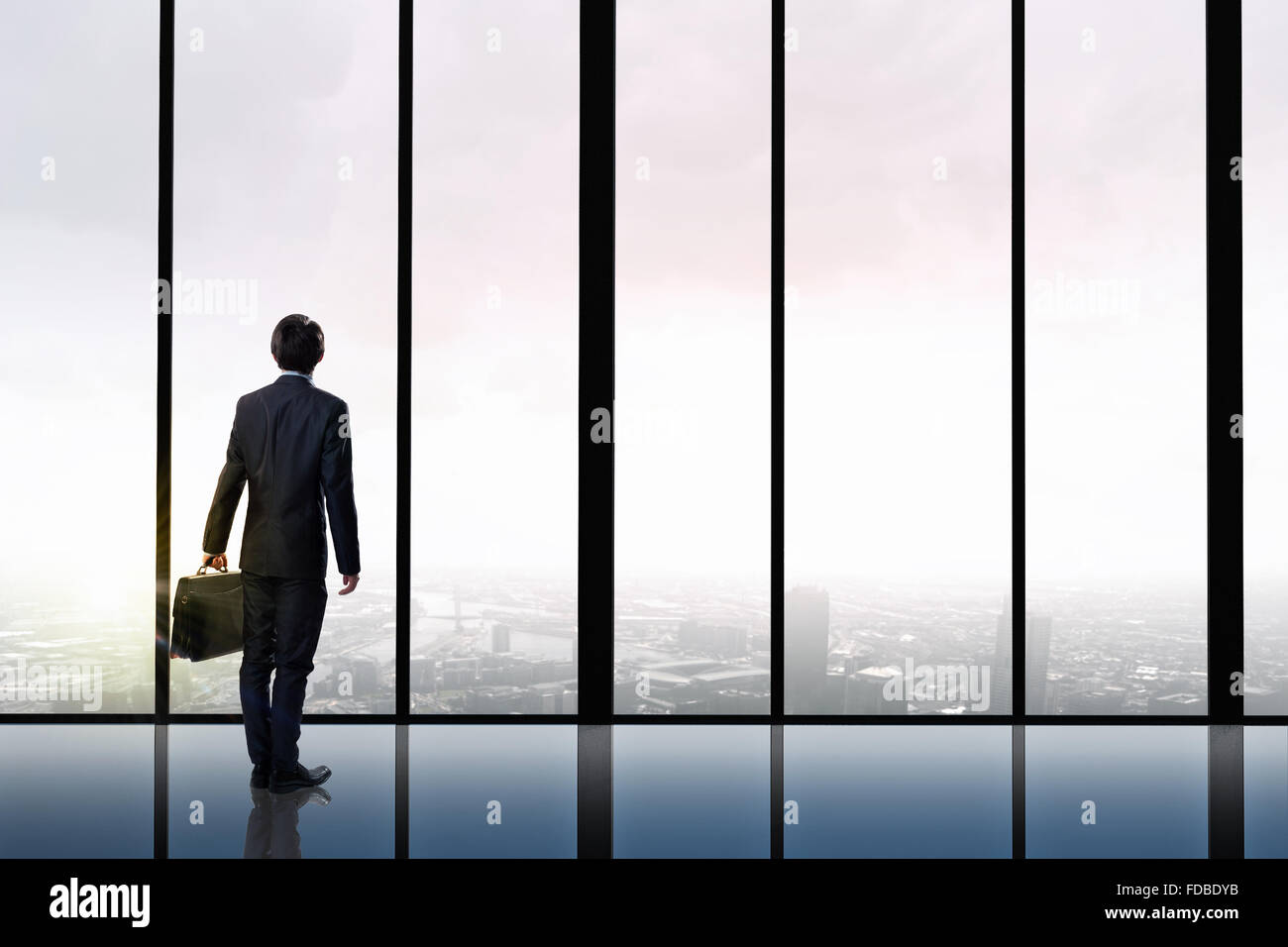Back view of businessman looking in office window Stock Photo - Alamy