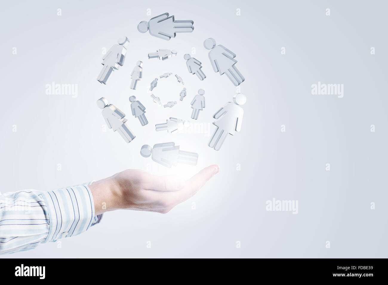 Businessman holding modern social buttons in palm Stock Photo - Alamy