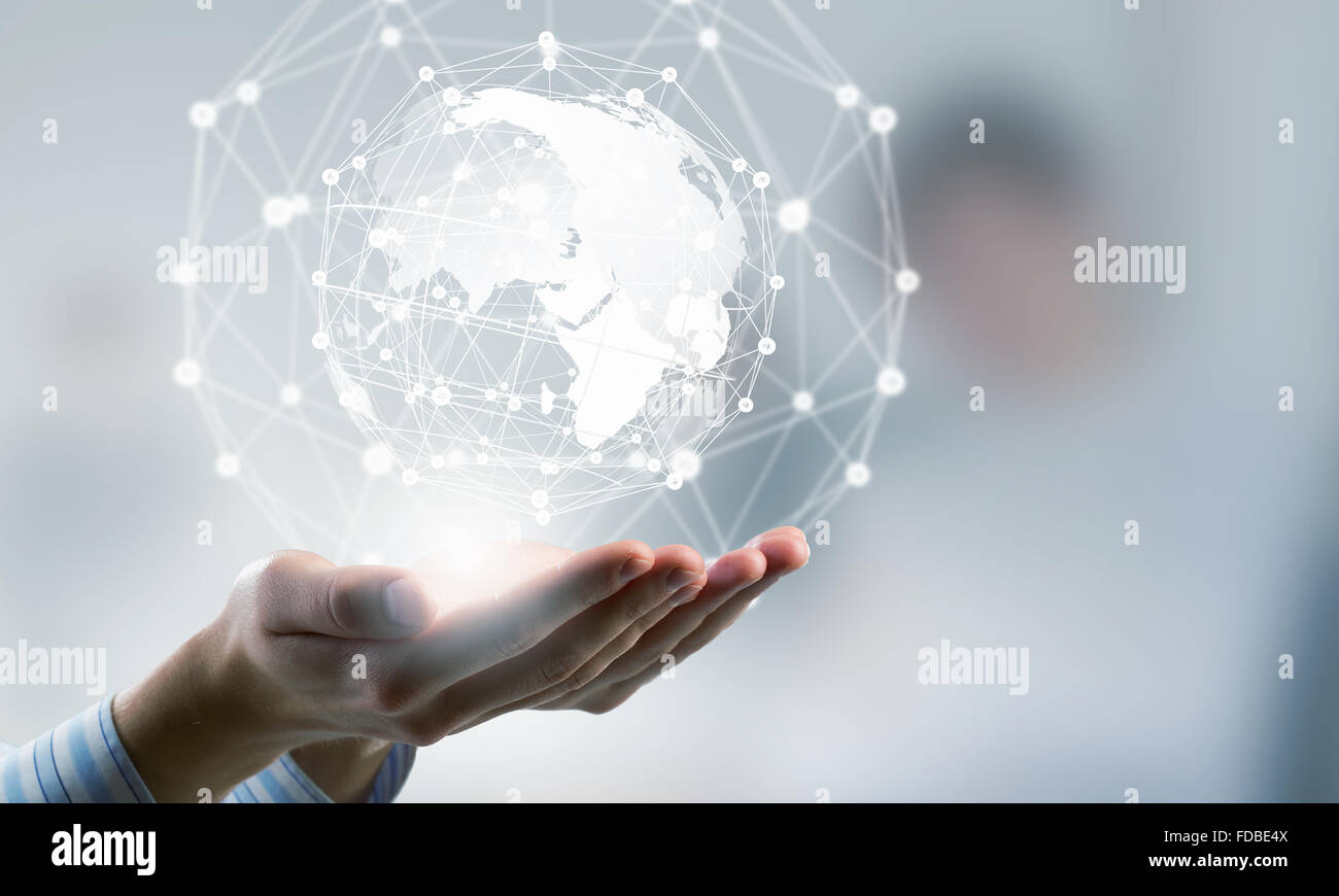 Global connection concept with digital planet in hands Stock Photo - Alamy