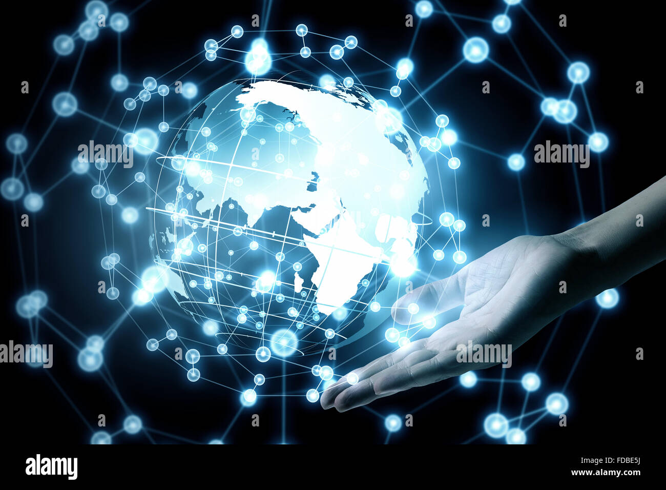 Global connection concept with digital planet in hands Stock Photo - Alamy