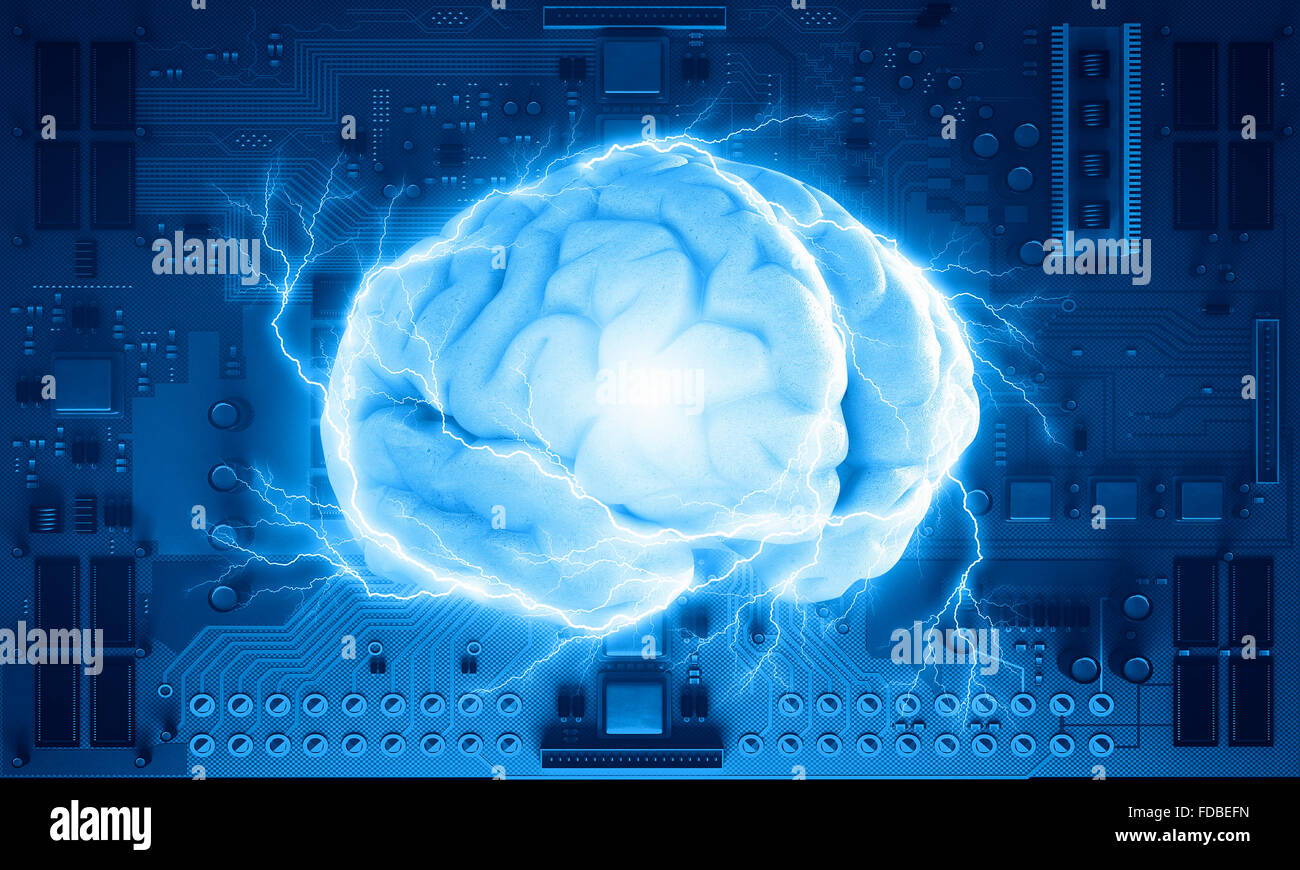 Concept of human intelligence with human brain on blue digital ...
