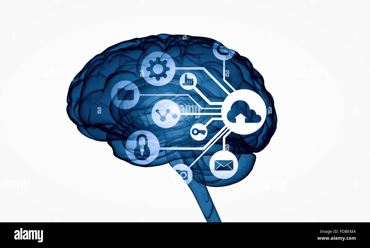 Concept of human intelligence with human brain on white digital ...