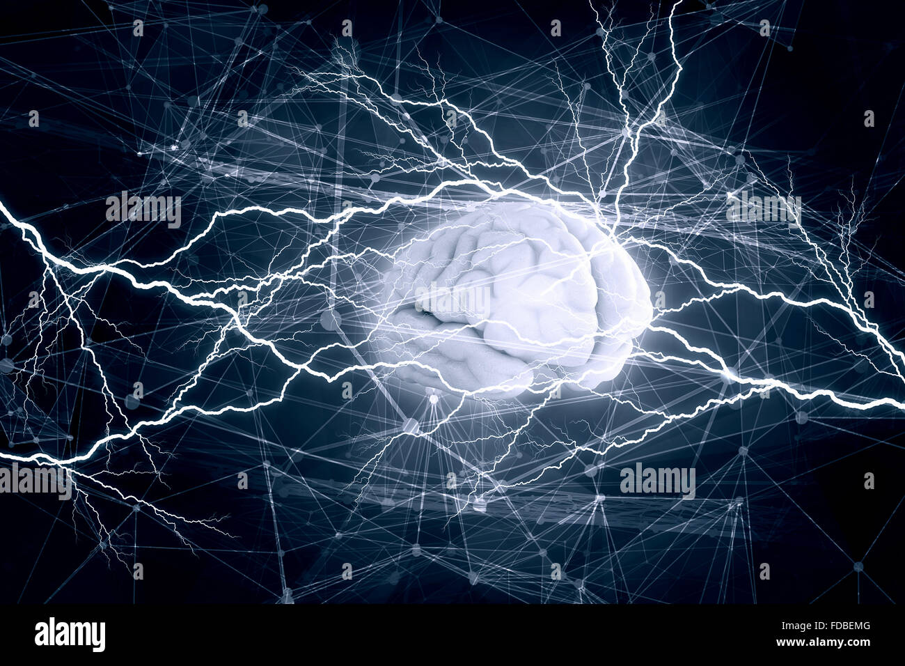 Concept of human intelligence with human brain on blue digital ...