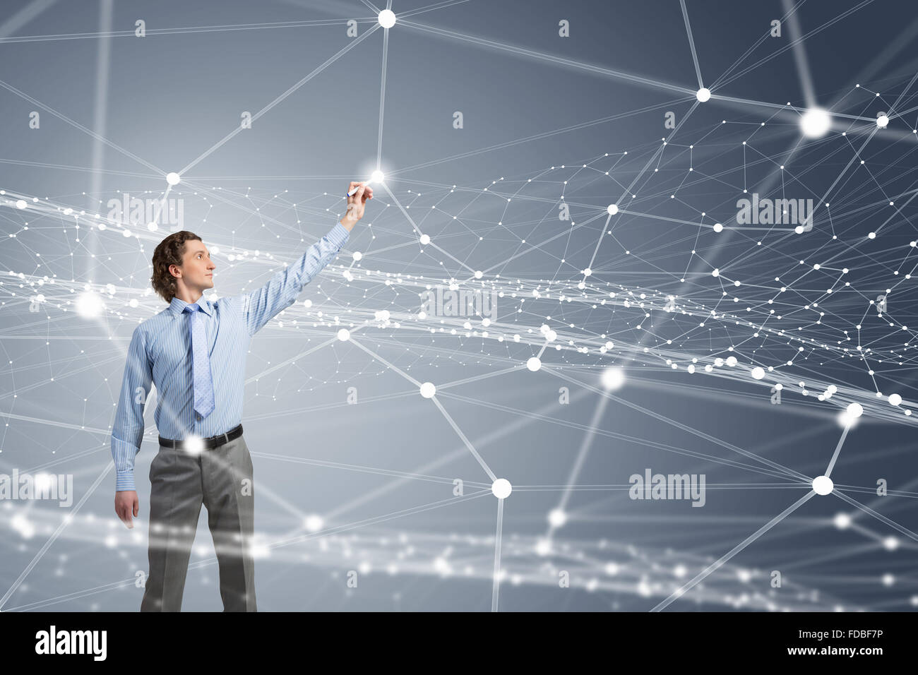 Businessman drawing connection lines with marker on screen Stock Photo ...
