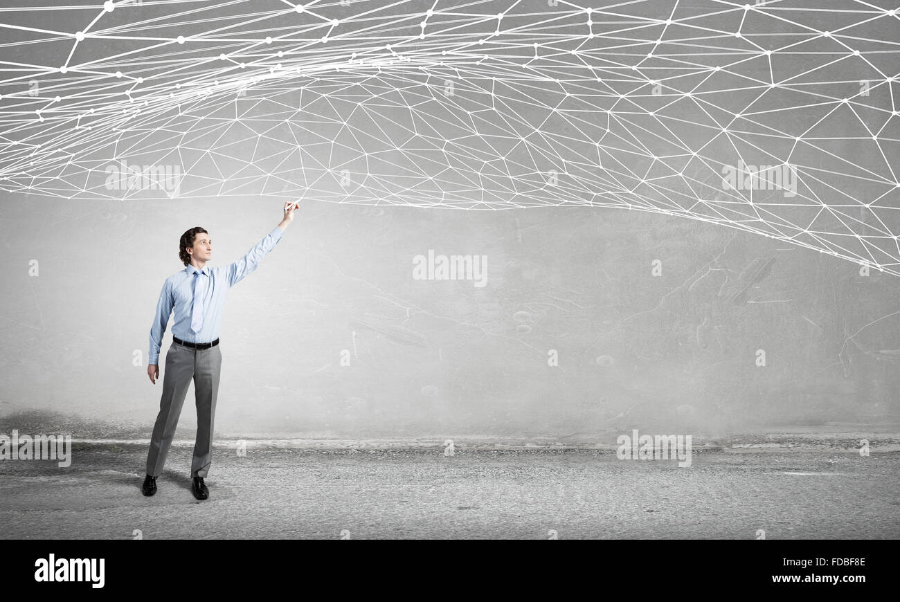 Businessman drawing connection lines with marker on screen Stock Photo ...