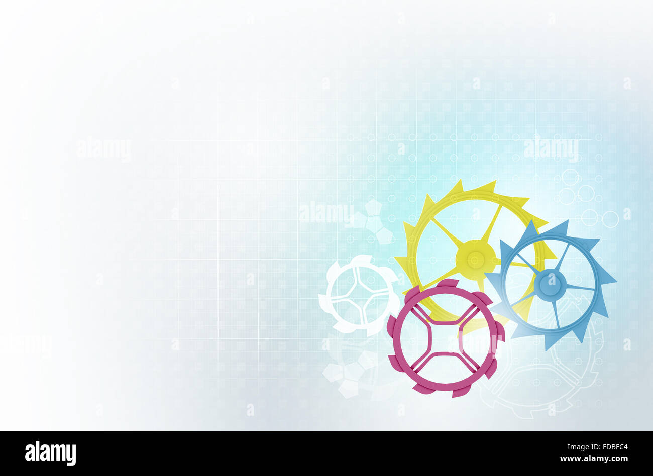 Background image with color gear mechanism on white background Stock ...
