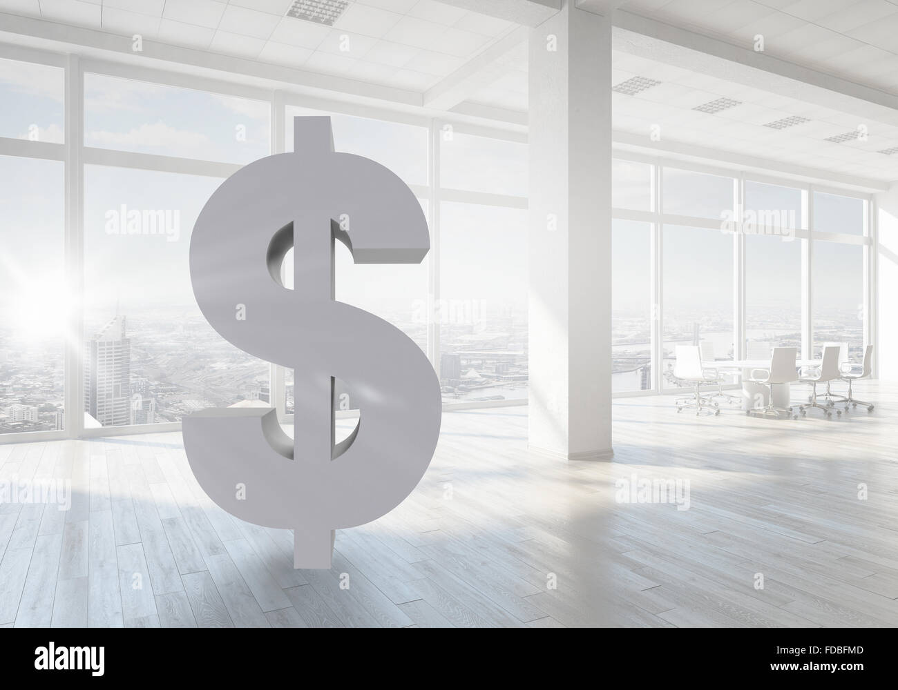 Big dollar symbol on modern office window background Stock Photo - Alamy