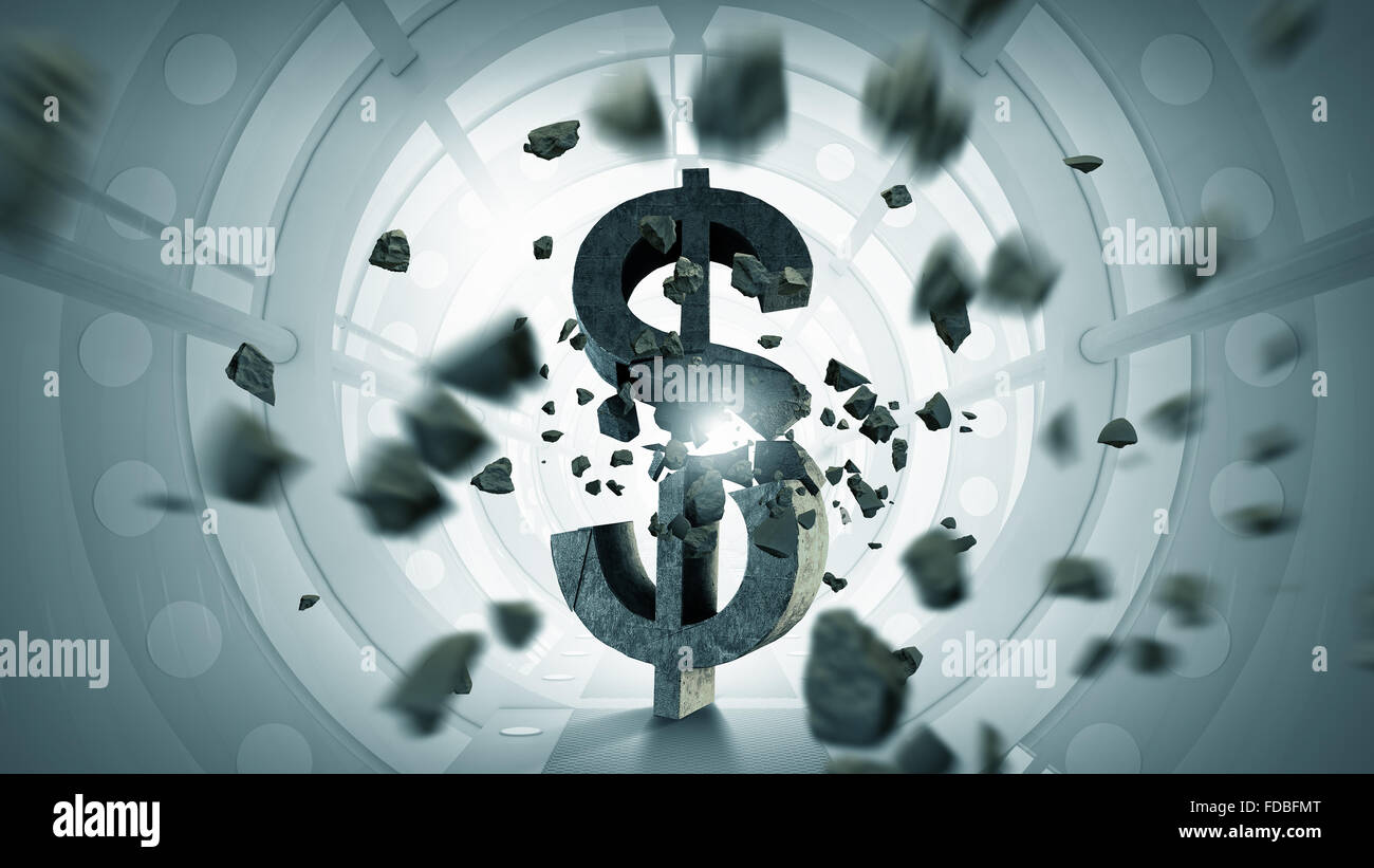 Futuristic designed elegant interior with big broken dollar sign Stock ...