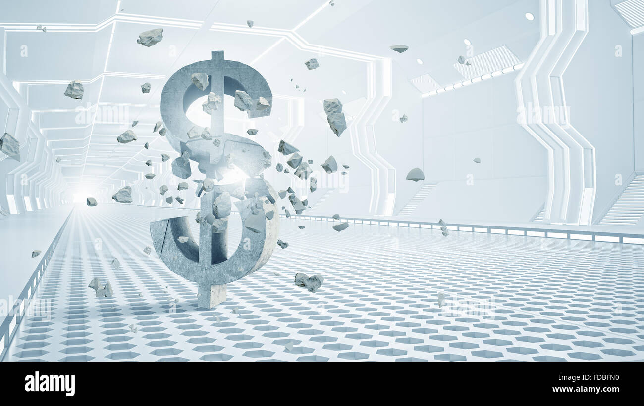 Futuristic designed elegant interior with big broken dollar sign Stock ...