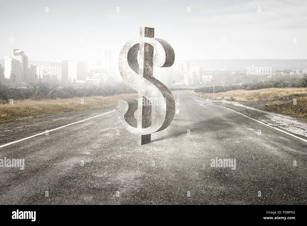 Big stone dollar currency sign on asphalt road Stock Photo - Alamy