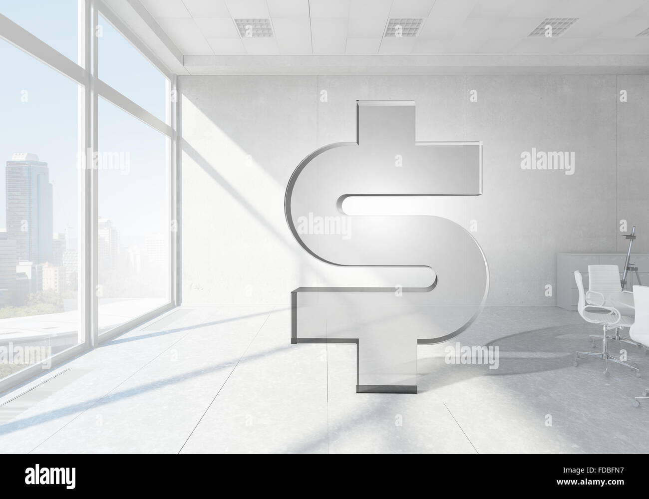 Big dollar symbol on modern office window background Stock Photo - Alamy