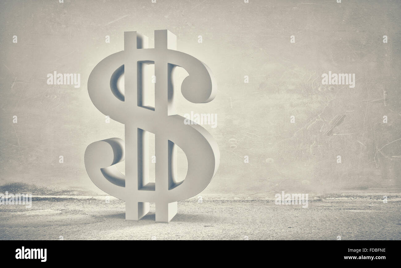 Stone dollar symbol in empty concrete room as currency sign Stock Photo ...