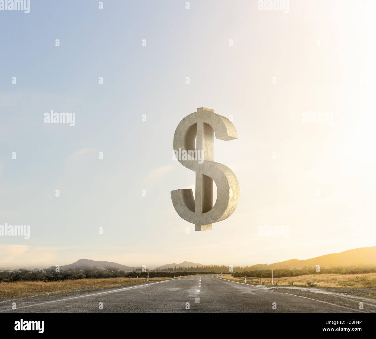 Big stone dollar currency sign on asphalt road Stock Photo - Alamy