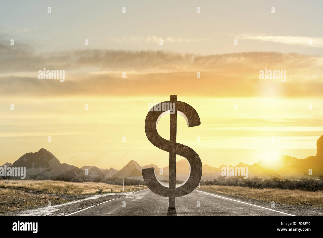 Big stone dollar currency sign on asphalt road Stock Photo - Alamy