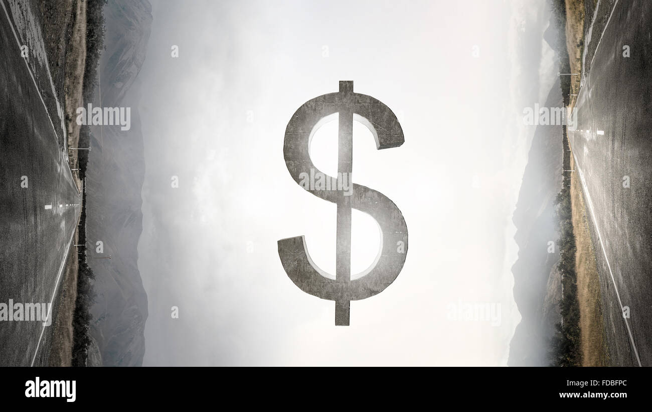 Big stone dollar currency sign on asphalt road Stock Photo - Alamy