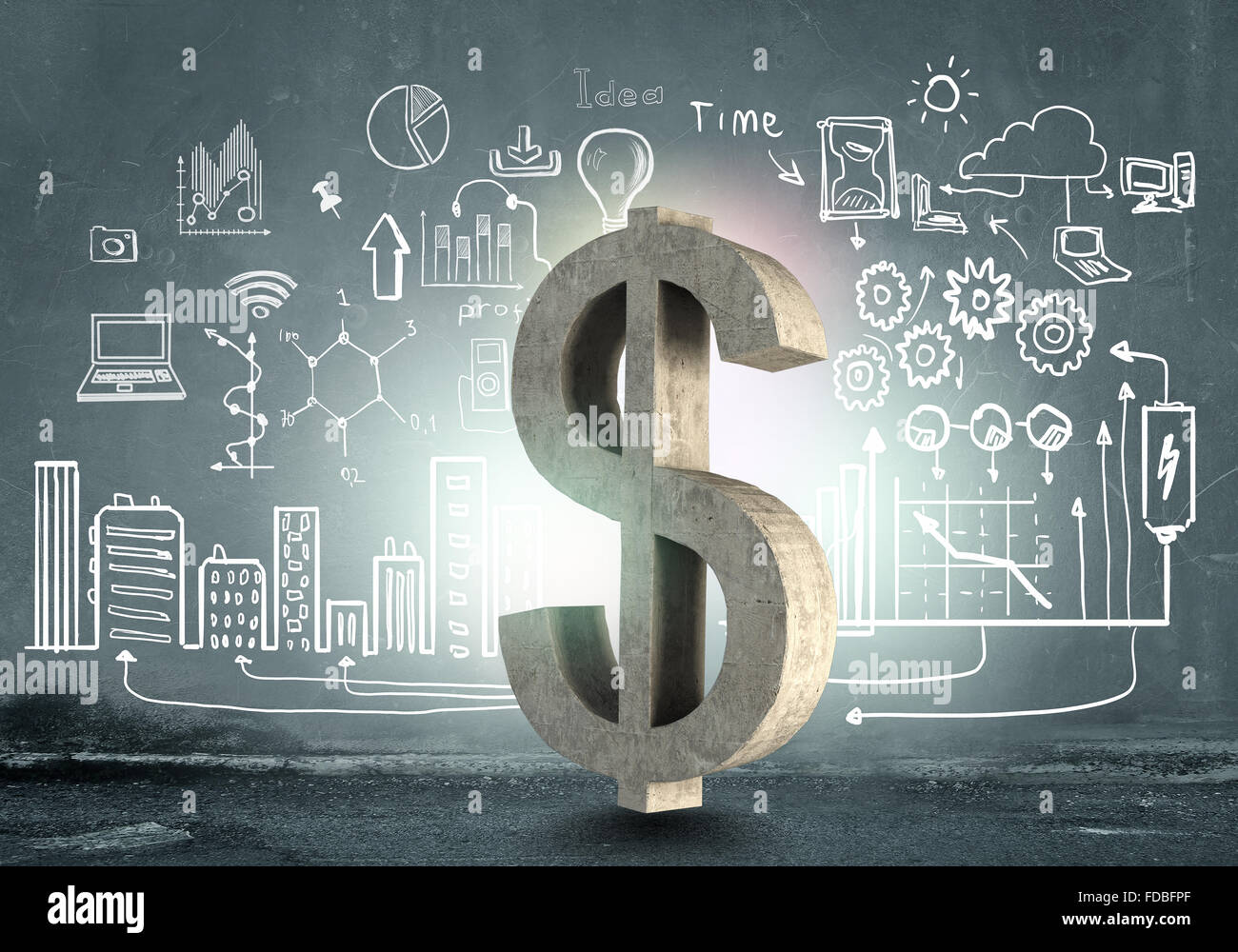 Stone dollar symbol in concrete room as currency sign Stock Photo - Alamy