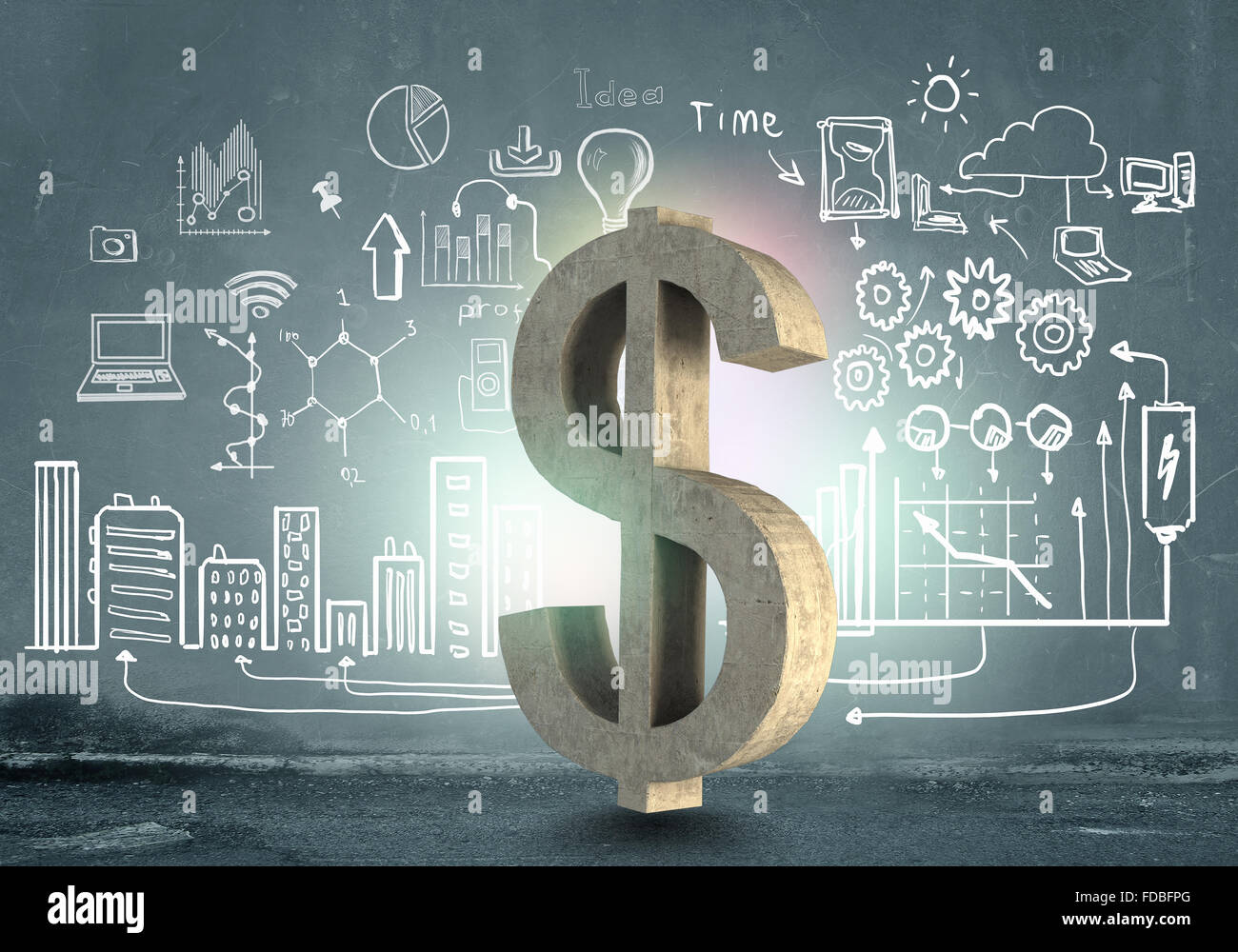 Stone dollar symbol in concrete room as currency sign Stock Photo - Alamy