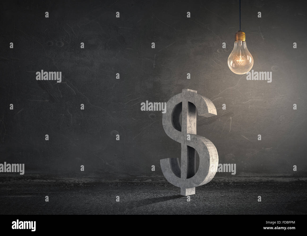 Stone dollar symbol in empty concrete room as currency sign Stock Photo ...