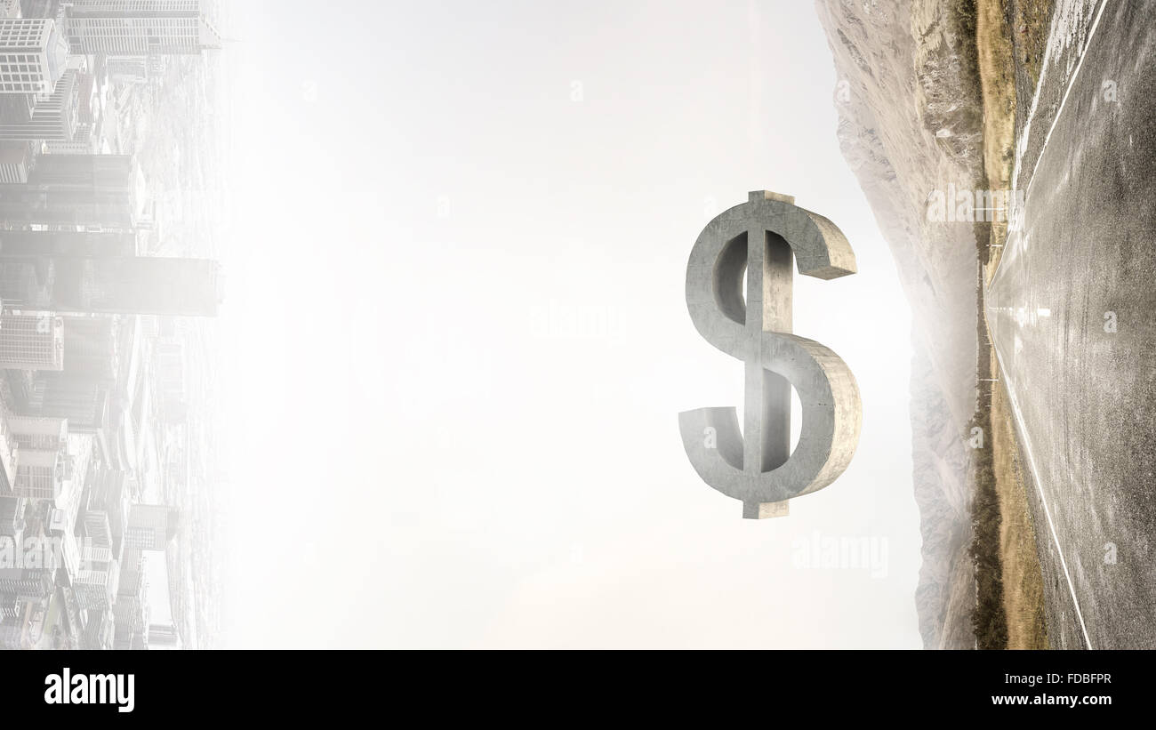 Big stone dollar currency sign on asphalt road Stock Photo - Alamy