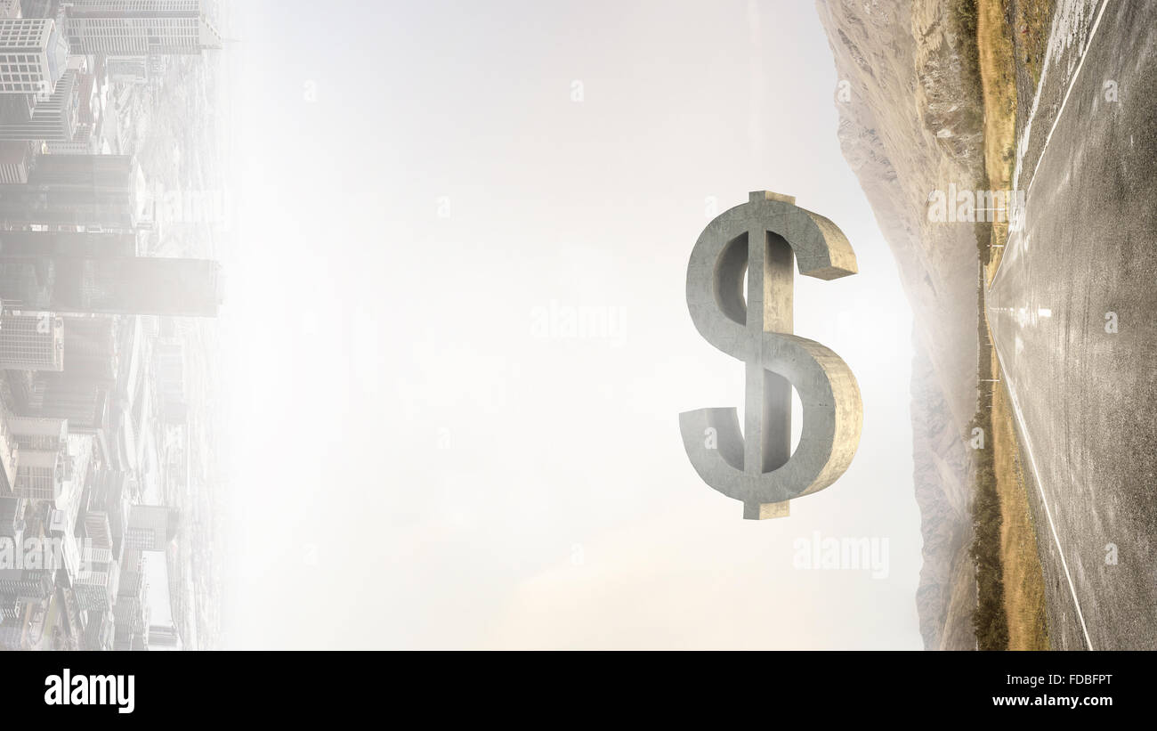 Big stone dollar currency sign on asphalt road Stock Photo - Alamy