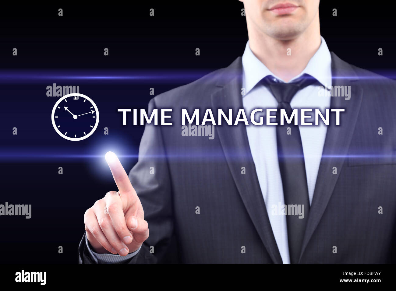 business, technology, networking concept - businessman pressing time ...
