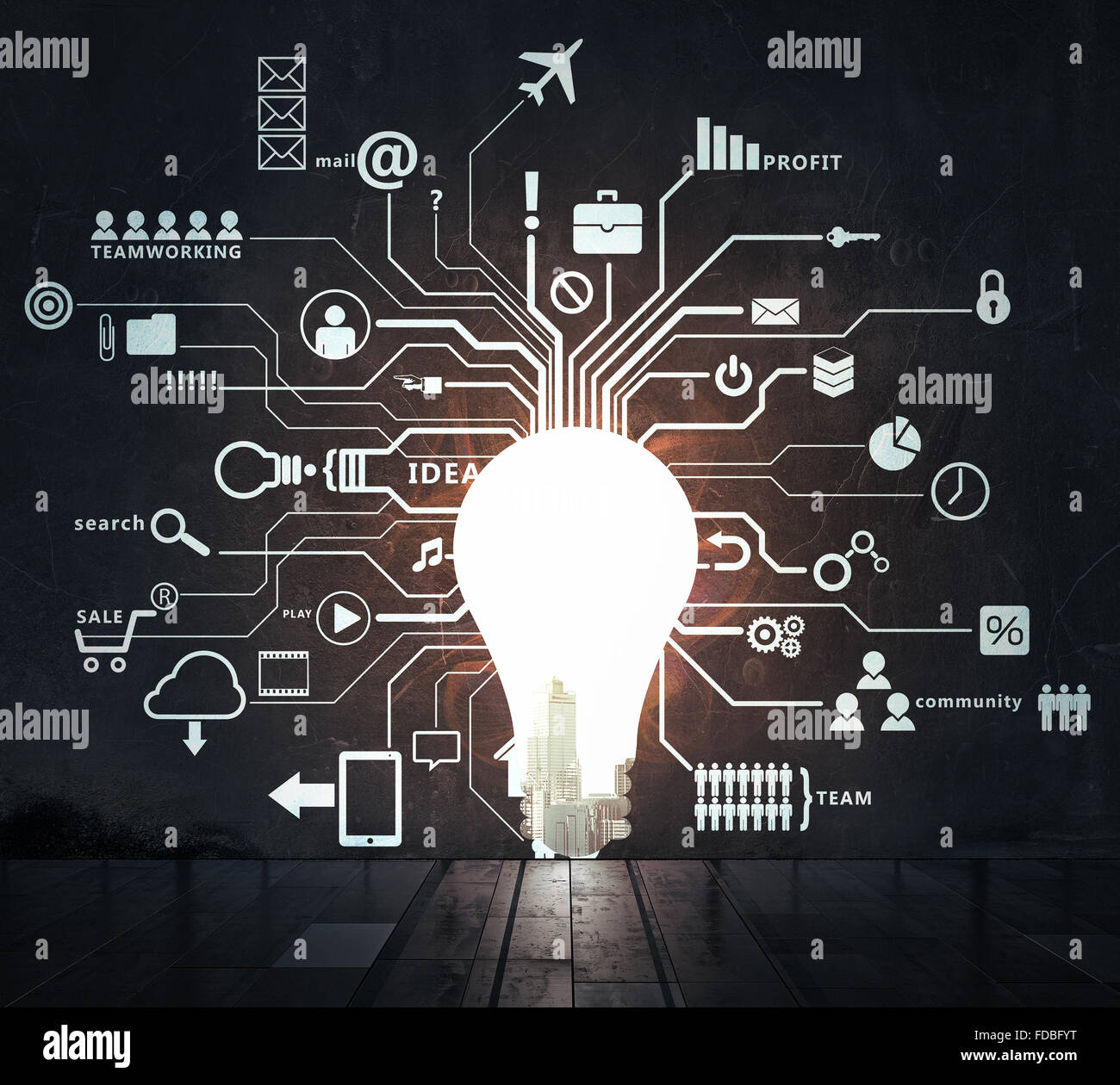 Glowing light bulb on computing concept background Stock Photo - Alamy
