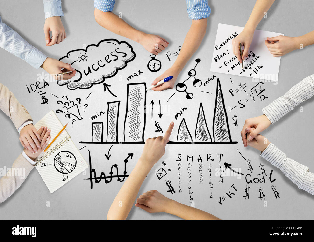 Top view of people hands drawing business teamwork strategy Stock Photo ...