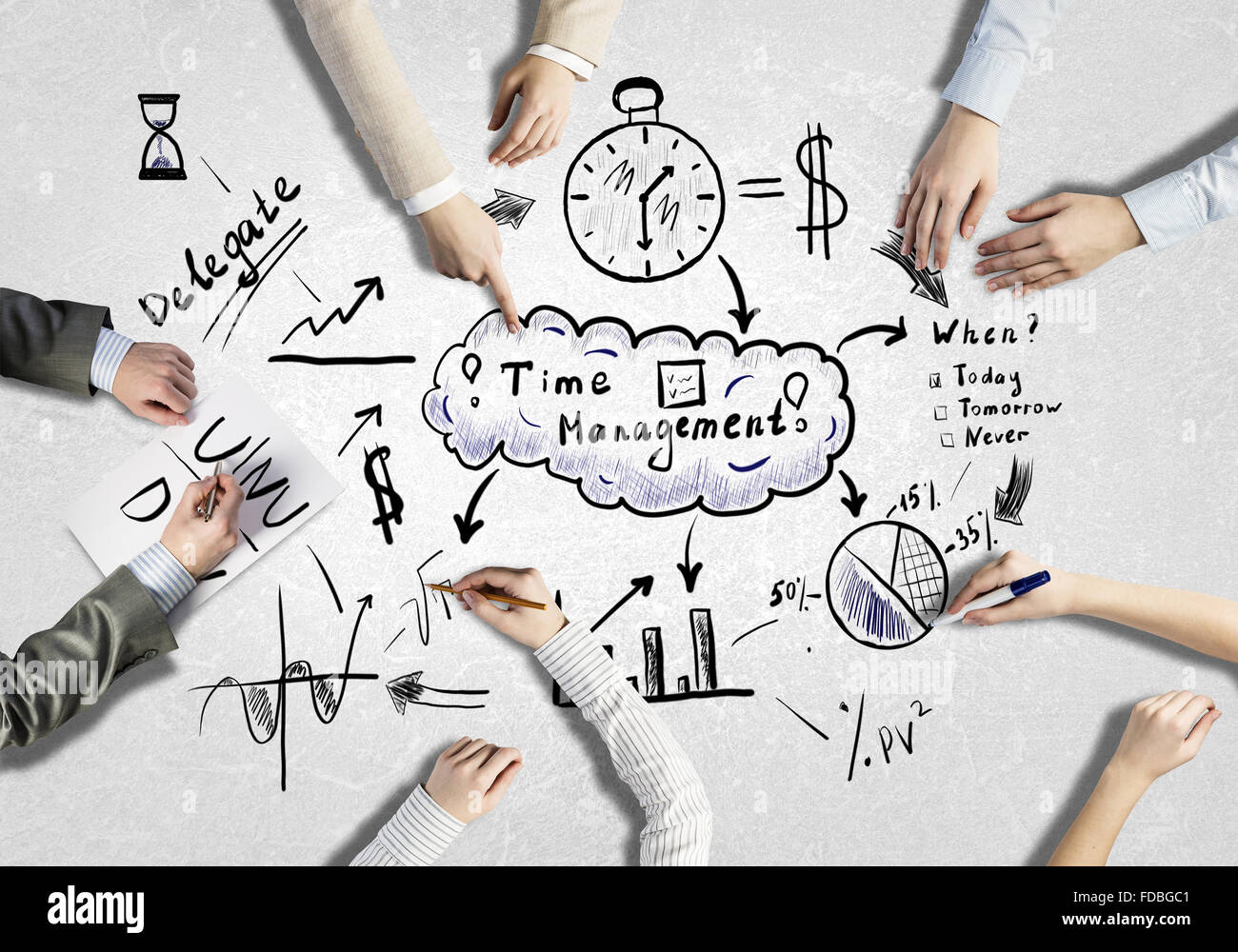 Top view of people hands drawing business teamwork strategy Stock Photo ...